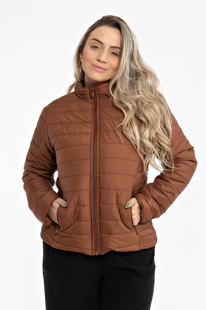 Jaqueta Puffer Feminina Básica Peluciada